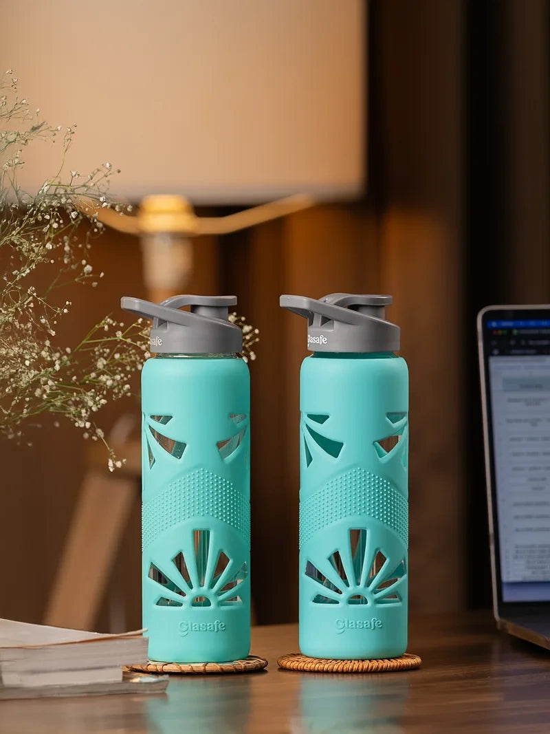 Glass Water Bottle With Silicone Cover , Set of 2 | Glasafe
